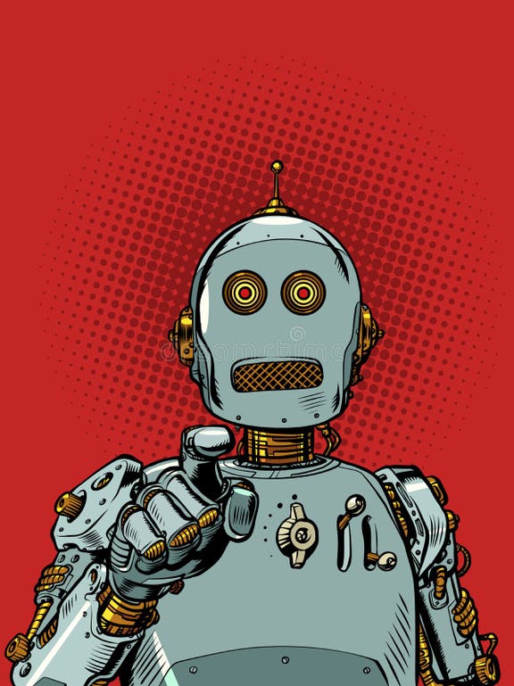The Robot Points with a Finger. Artificial Intelligence Face and Person ...