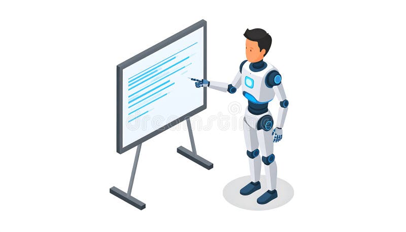Robot Points at Whiteboard, Illustrating AI in Presentations or ...