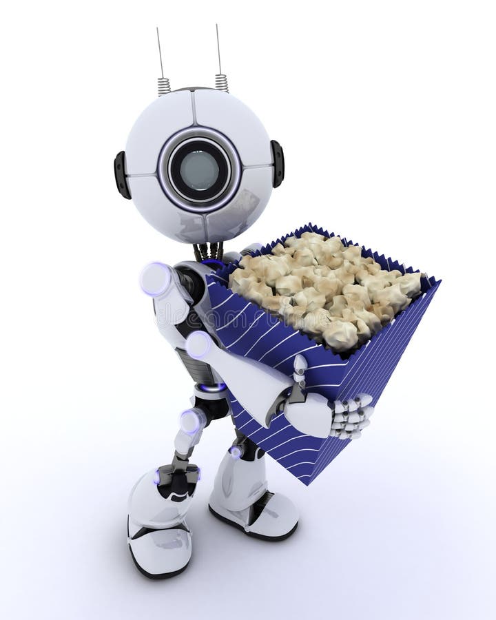 Robot with popcorn stock illustration. Illustration of character - 60947432