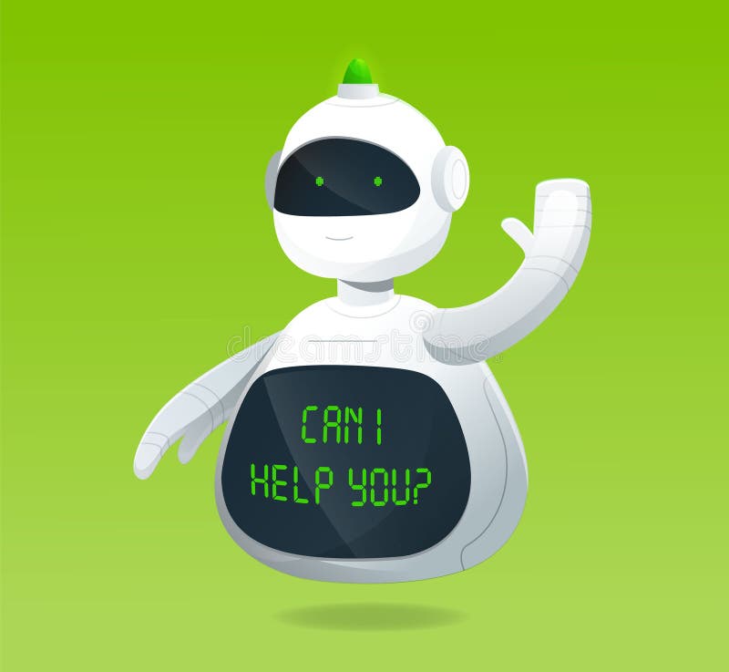 Robot Poster with Can I Help You Text Stock Vector - Illustration of ...