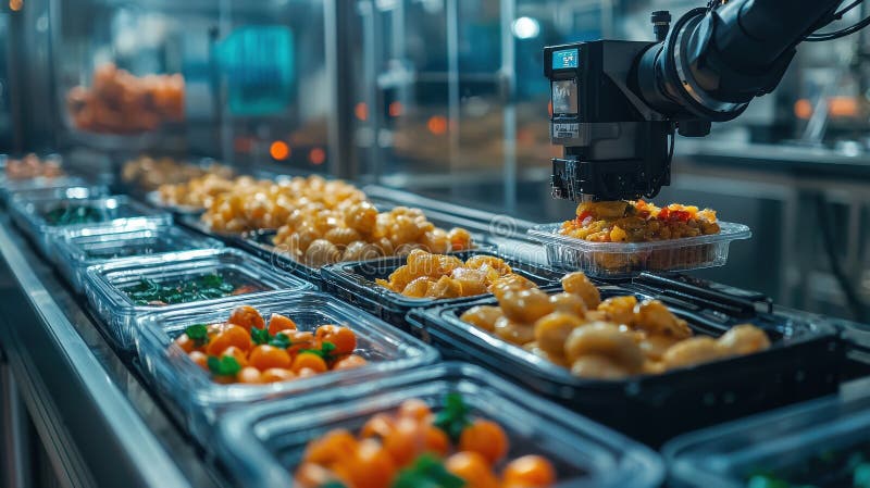 Robot Preparing and Serving Food on a Tray in a Modern Kitchen ...
