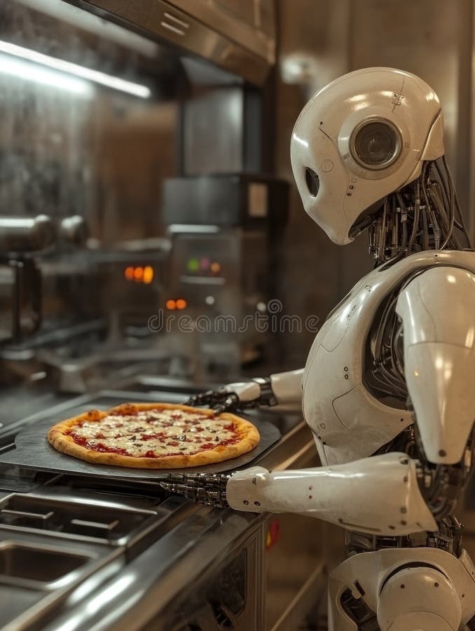 Robot Prepping Pizza in Kitchen Stock Photo - Image of meal, cooking ...