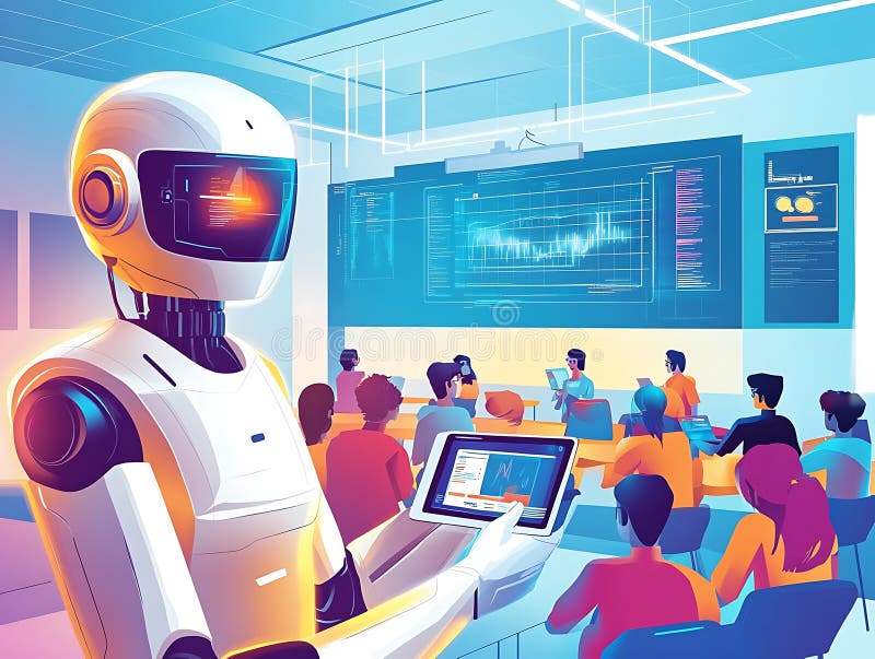 Robot Presenting Data Analytics To Audience Using Tablet in Modern ...