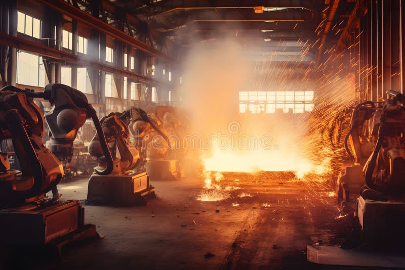 Robot Production Factory. Neural Network AI Generated Stock Photo ...