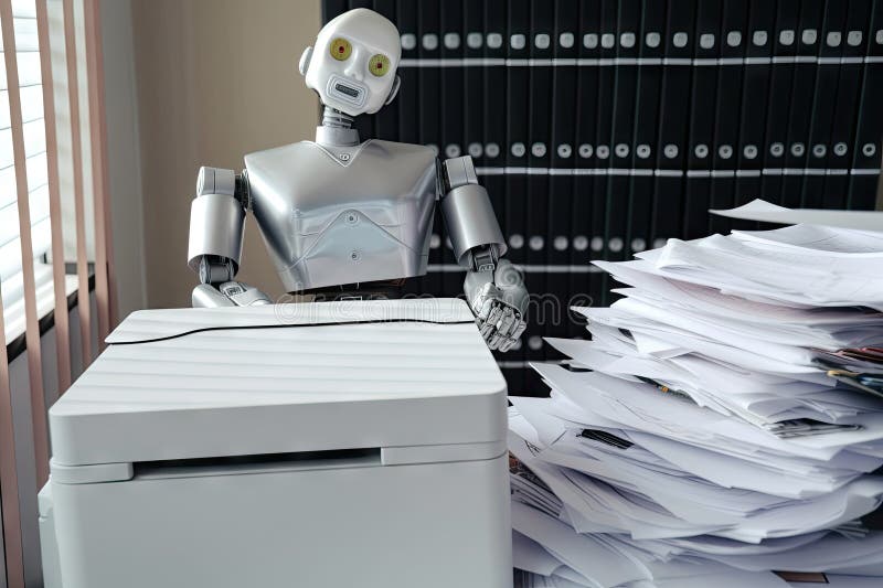 Robot, Programmed To Perform Tasks in Virtual Office, with Paper Files ...