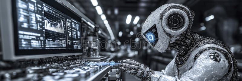 Robot Programming Advanced Systems on Computer Stock Illustration ...