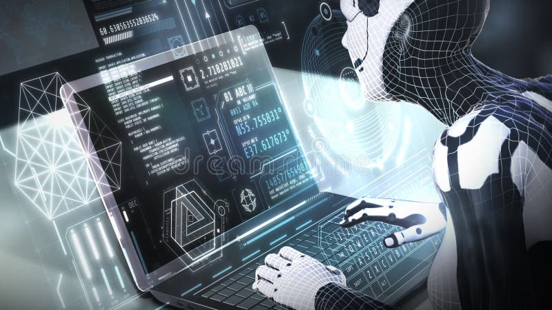 Robot Programming Futuristic Software on a Laptop with a HUD Interface Stock Video - Video of ...