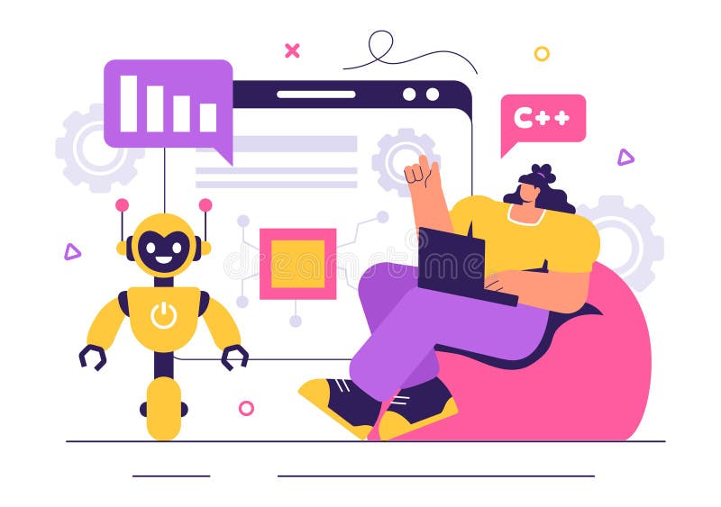 Robot Programming Vector Illustration Featuring an Artificial ...