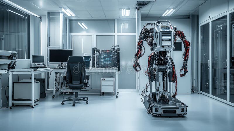 Robot Prototype Showcase in a Minimalist Studio Technology Space ...