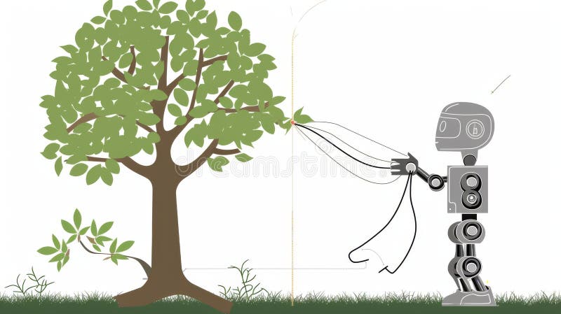 Robot Pruning Tree in Minimalist Illustration Stock Photo - Image of ...