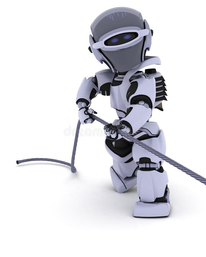 Robot Pulling on a Steel Cable Stock Illustration - Illustration of ...