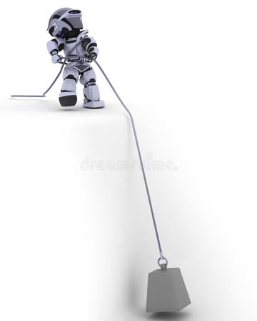 Robot Pulling a Weight on a Steel Cable Stock Illustration ...