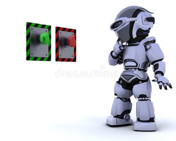 Robot and push button stock illustration. Illustration of technology ...