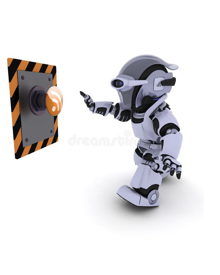 Robot pushing a button stock illustration. Illustration of button ...