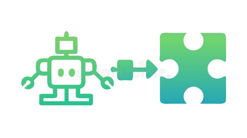 Robot and Puzzle Piece, Symbolizing AI Solutions and Connection, Vector ...