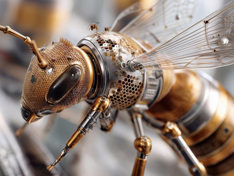 Robot Queen Bee Made of Gold Stock Illustration - Illustration of honey ...