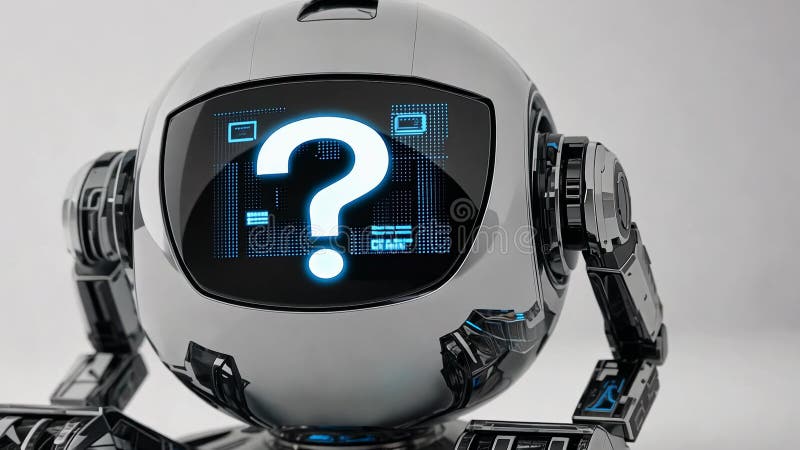 Robot with a Question Mark Symbol Represents Curiosity in Futuristic ...