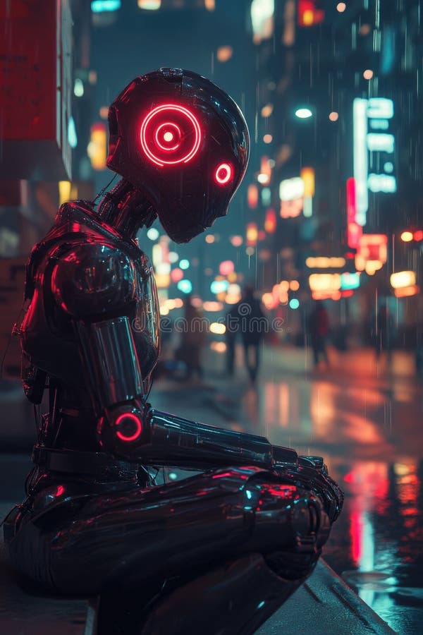 Robot in Rain stock photo. Image of sitting, lifeless - 377441944