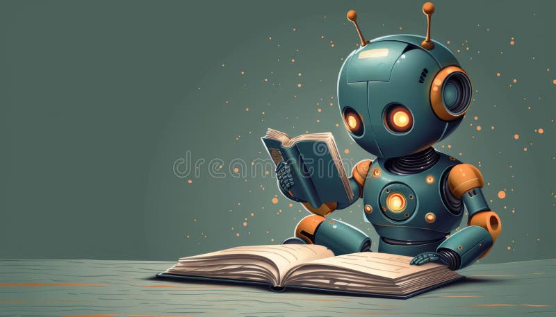 A Robot is Reading a Book by AI Generated Image Stock Photo - Image of ...
