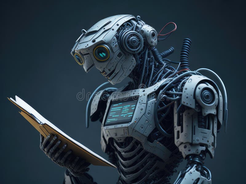 Robot Reading a Book. Ai Generative Stock Illustration - Illustration ...