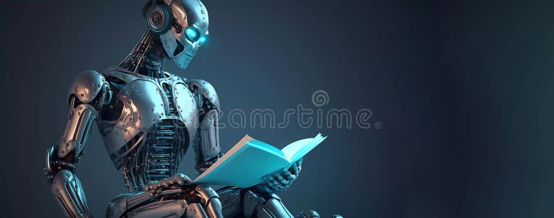 Robot is Reading a Book. Artificial Intelligence. Banner. Place for ...