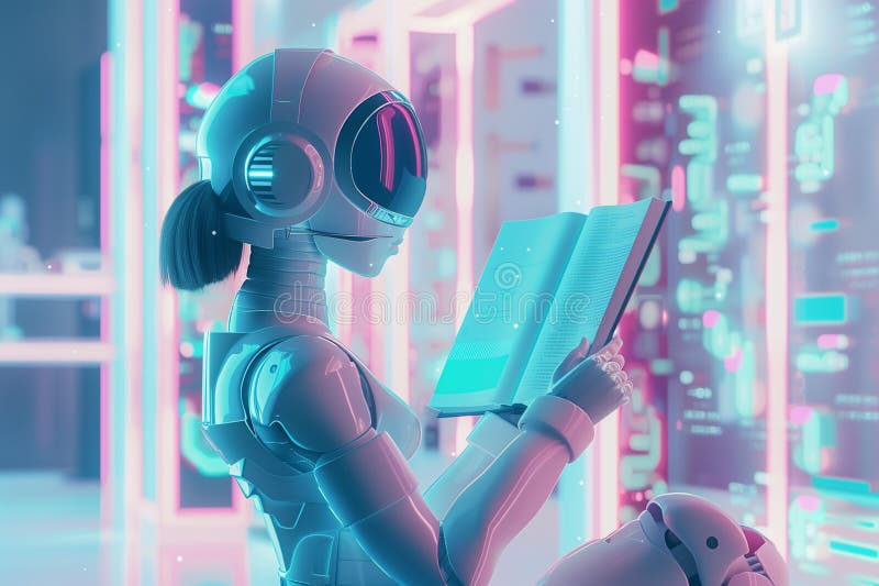 Robot Reading Book in Data Center with Digital Interface and Cybernetic ...