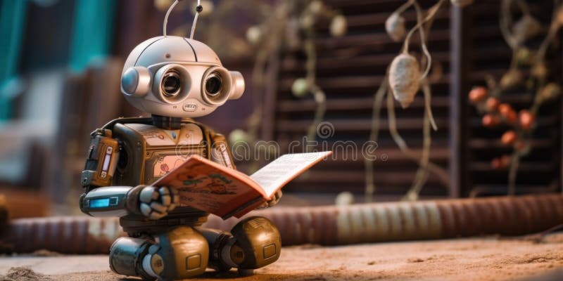 A Robot Reading a Book on the Ground. Generative AI Image. Stock ...