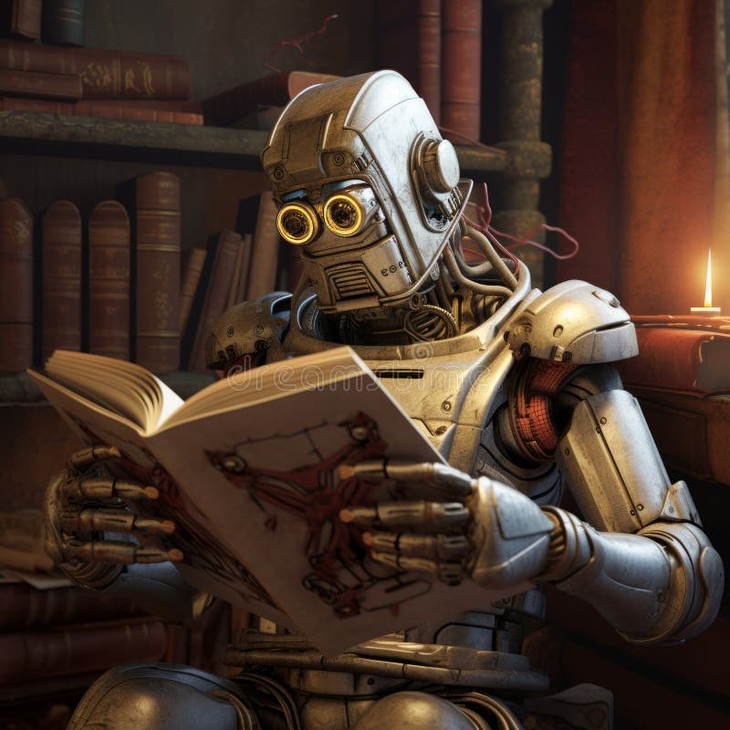 Robot reading a book stock illustration. Illustration of business ...