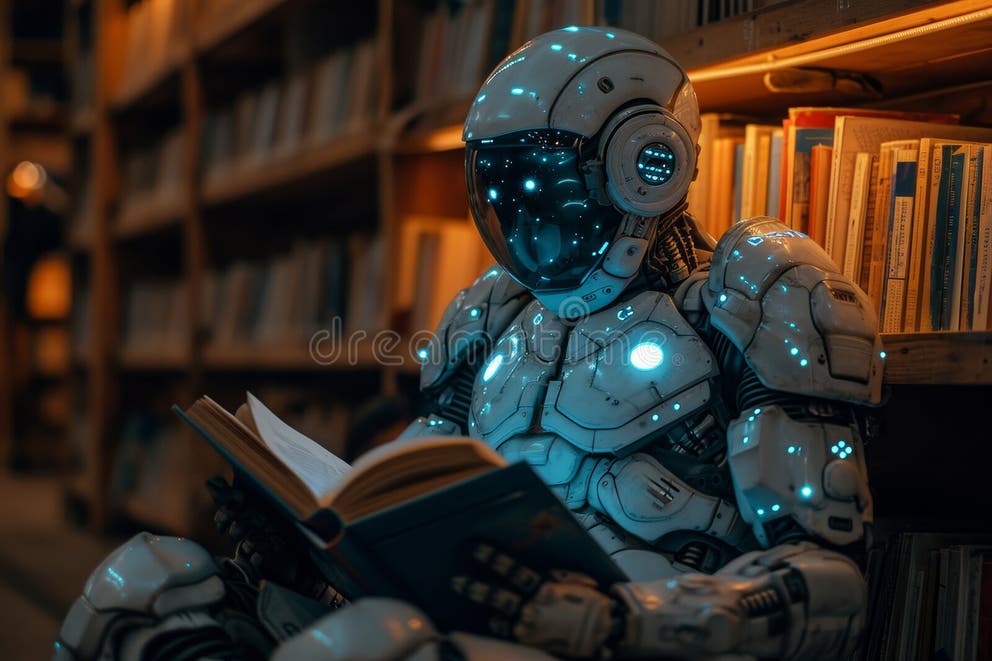 Robot Reading Book in Library Stock Photo - Image of learning, cybernetic: 310900450