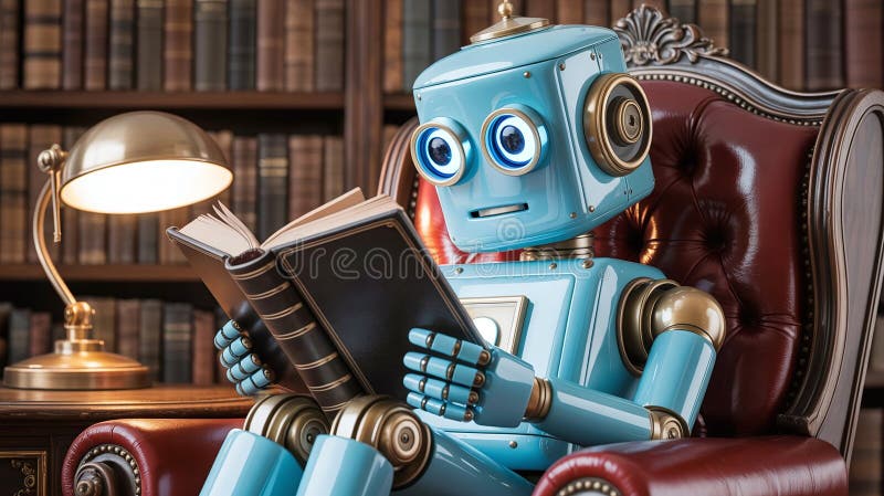 Robot Reading Book in Library, AI Training and Information ...