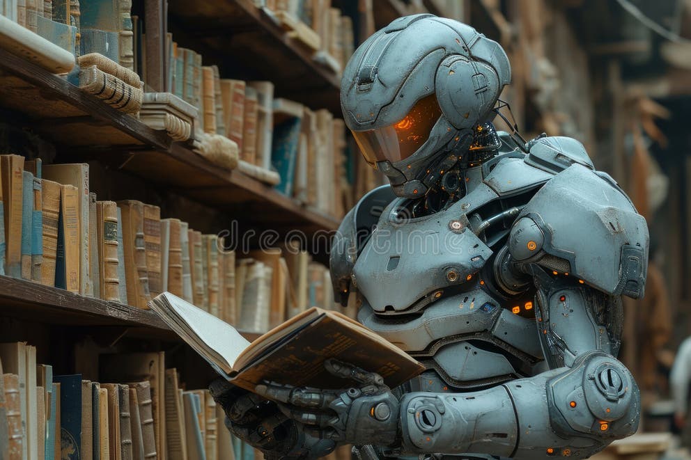 Robot Reading Book in Library. Technology Meets Learning in a ...