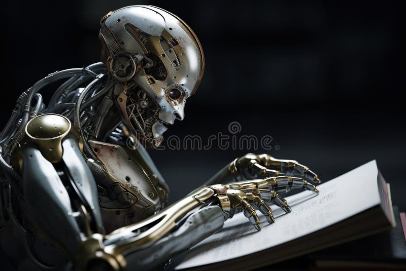 The Robot Is Reading A Book Machine Learning Stock Illustration