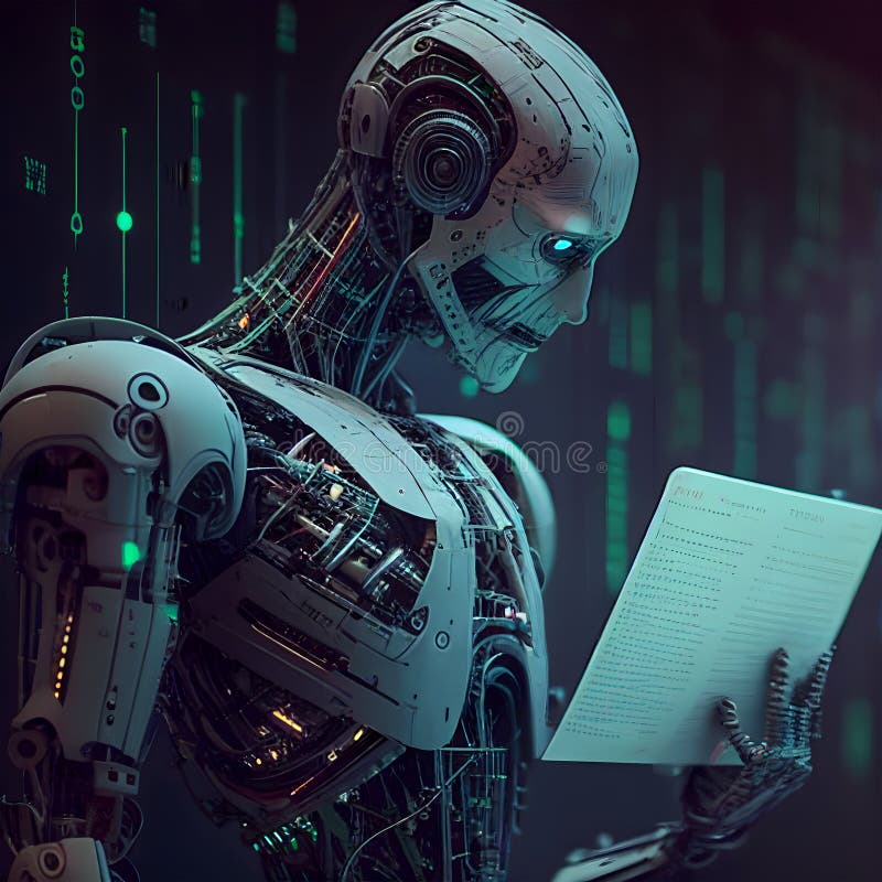 Robot Reading a Book Made with Generative AI. Machine Learning Techno ...