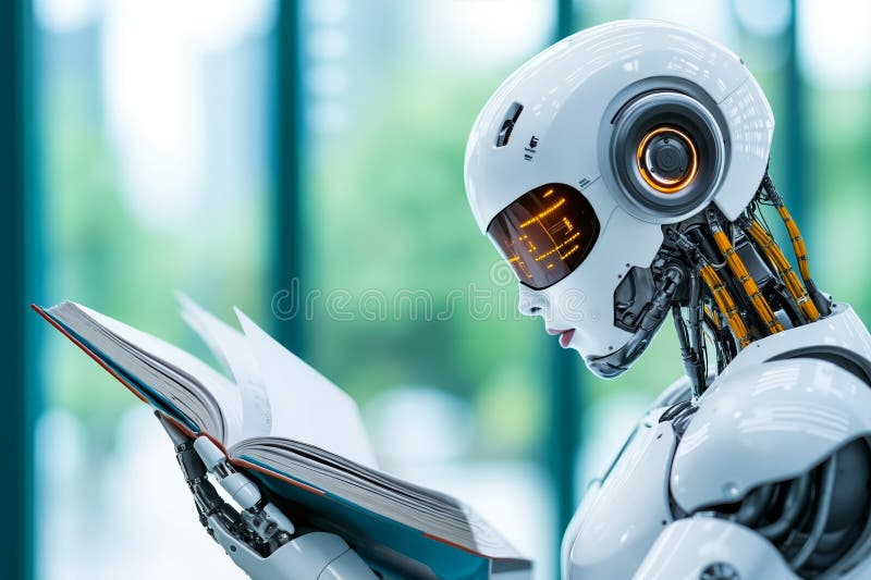 Robot Reading a Book Made with Generative AI. Machine Learning Techno ...