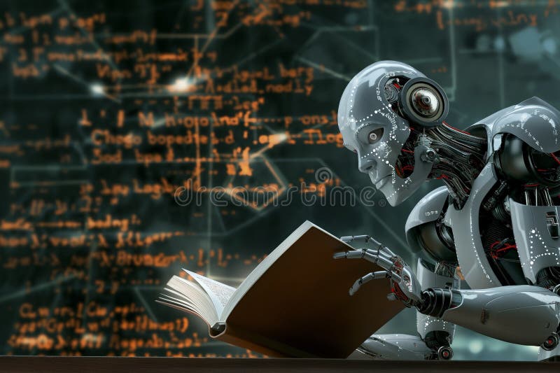 Robot Reading Book and Solving Math Data Analytics, Concept of Future ...
