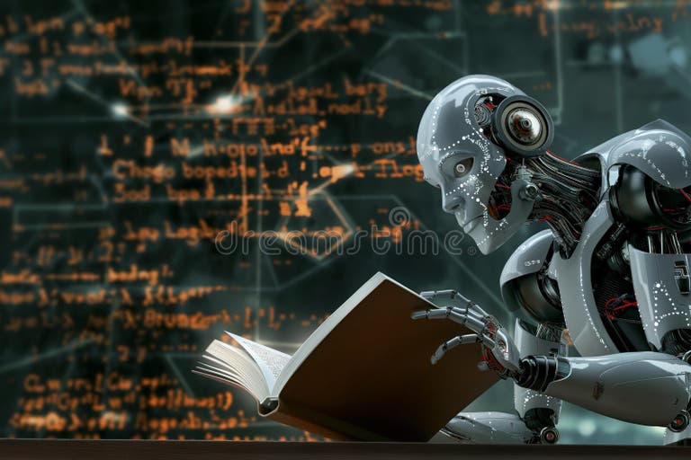 Robot Reading Book and Solving Math Data Analytics, Concept of Future ...