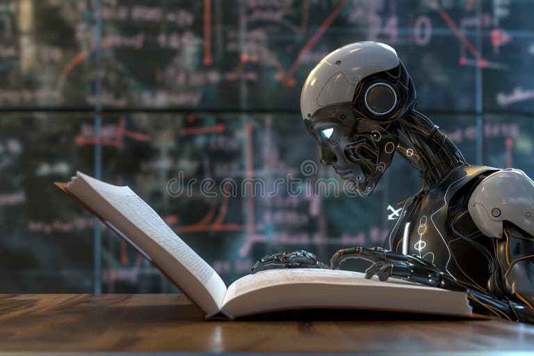 Robot Reading Book and Solving Math Data Analytics, Concept of Future ...