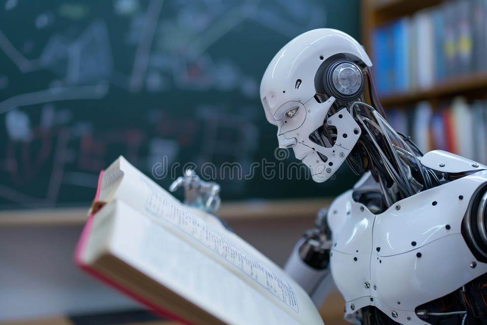Robot Reading Book and Solving Math Data Analytics, Concept of Future ...