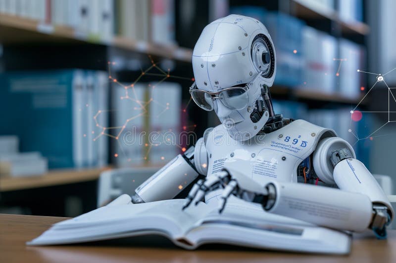 Robot Reading Book and Solving Math Data Analytics, Concept of Future ...