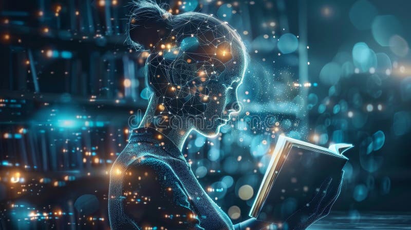 Robot Reading Books in Library Setting Stock Photo - Image of ...