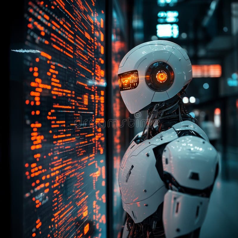 Robot Reading Code stock illustration. Illustration of intelligence ...