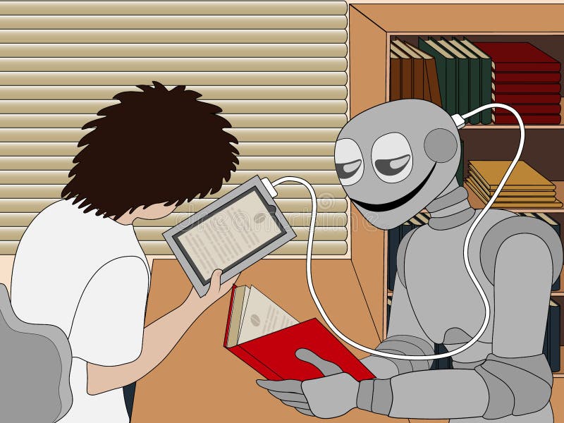Robot reading a paper-book stock vector. Illustration of robot - 83153250