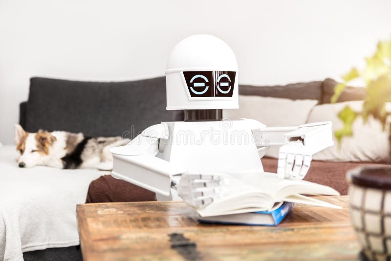 Robot is Reading Some Books Stock Image - Image of digital, cyborg ...