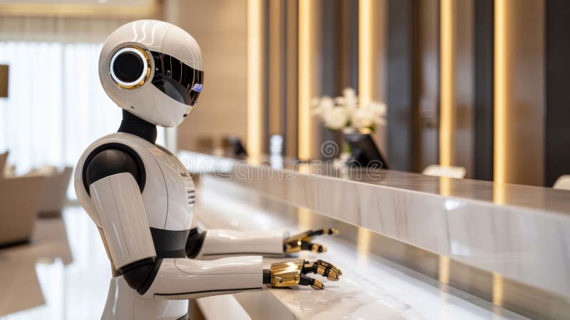 Robot Receptionist in a Modern, Luxurious Hotel Lobby. Generative Ai ...