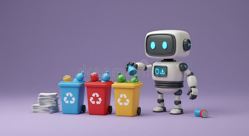 Robot Recycling Assistant stock illustration. Illustration of reduce ...