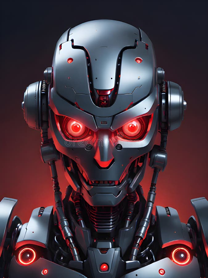 A Robot with Red Eyes and a Red Light Stock Illustration - Illustration ...