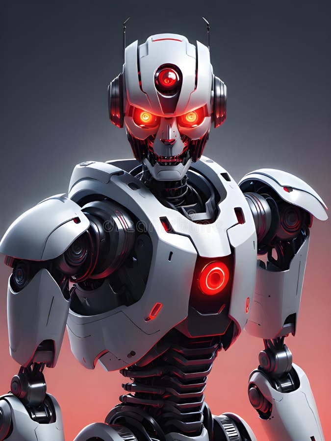 A Robot with Red Eyes and a Red Light Stock Illustration - Illustration ...