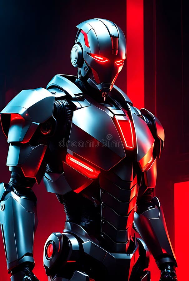 A robot with red eyes stock illustration. Illustration of eyes - 335110841