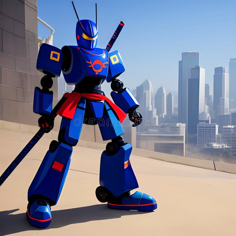 A Robot with a Red Face and Blue Arms is in Front. Generative AI Stock ...