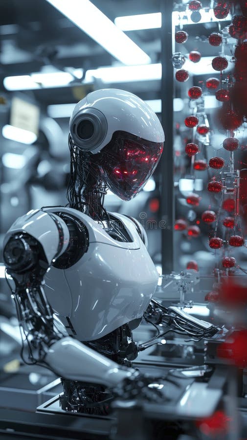 Robot with Red Feature Displays Futuristic Technology Stock ...